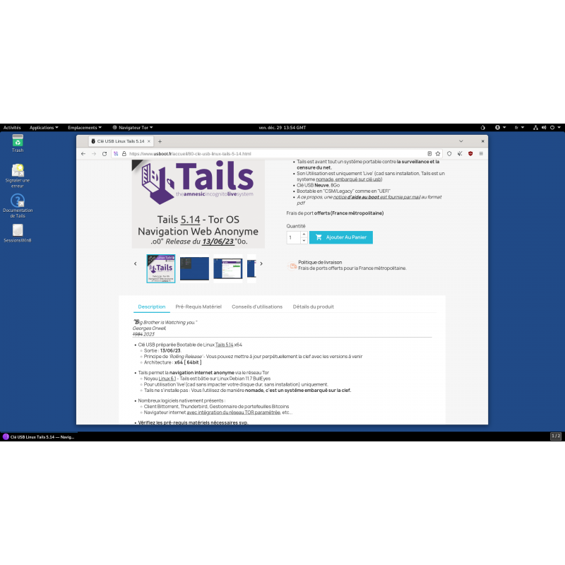 Clé USB préparée bootable de Linux Tails 5.21 Clé USB préparée bootable de Linux Tails 5.21